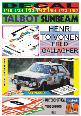 DECAL TALBOT SUNBEAM LOTUS H.TOIVONEN R.PORTUGAL 1981 2nd (09) | eBay ...