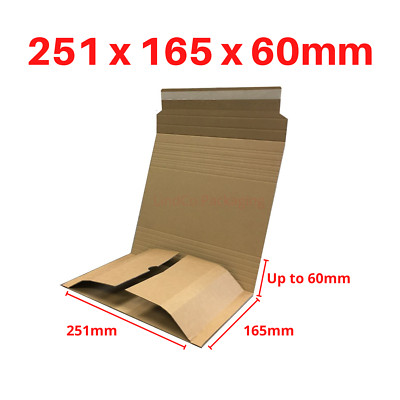 (25x) Book Mailer 251 x 165 x 60mm Self Adhesive Cardboard Wrap Around ...