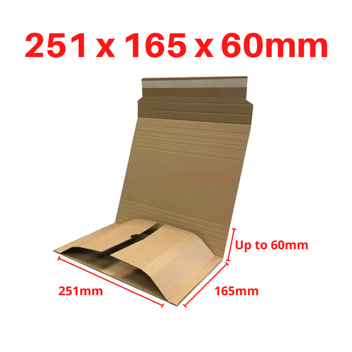 (10x) Book Mailer 251 x 165 x 60mm Self Adhesive Cardboard Wrap Around ...
