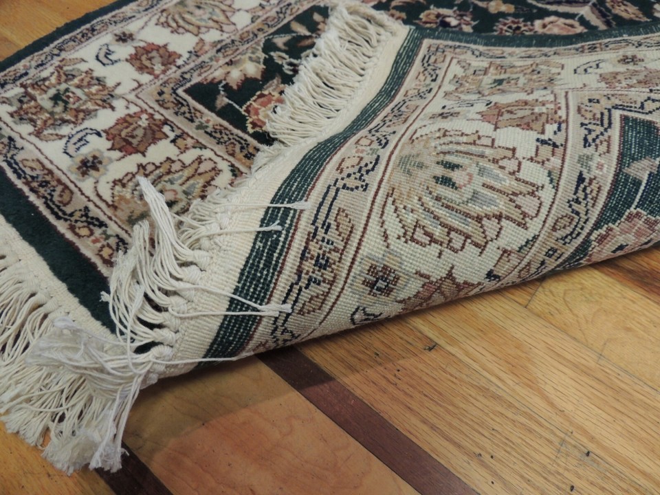 2x18 3x18 Rare Size Tabrz LONG RUNNER Rug wool & SILK Green Oriental | eBay