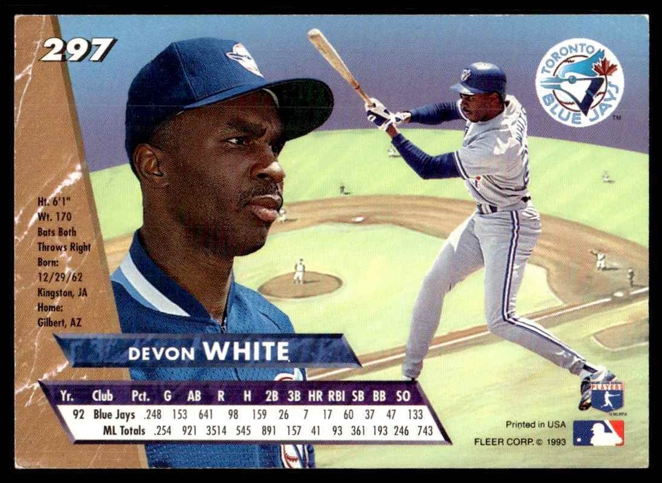 1993 Ultra Baseball Card Devon White Toronto Blue Jays #297 | eBay