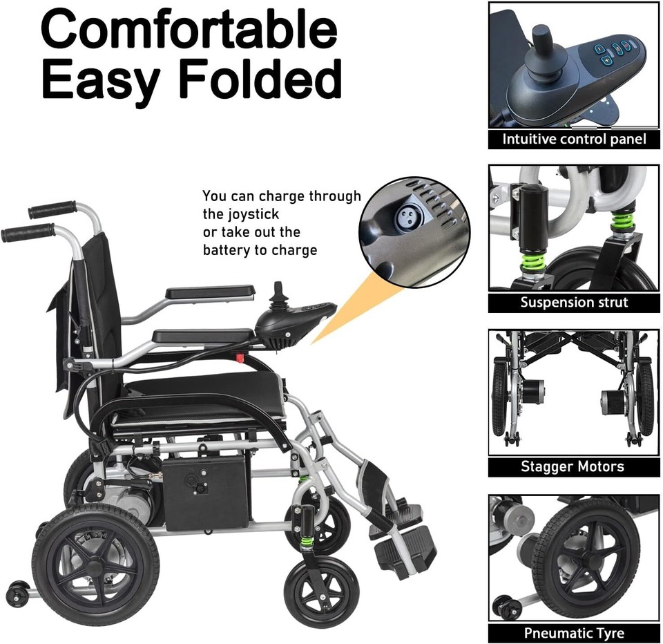 Electric Dual Motor Lightweight Adult Fold-able Wheelchair w/Control ...