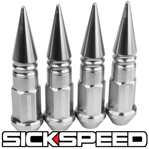 SICKSPEED 4 PC POLISHED 2" SPIKED ALUMINUM 50MM LUG NUTS WHEELS/RIMS ...