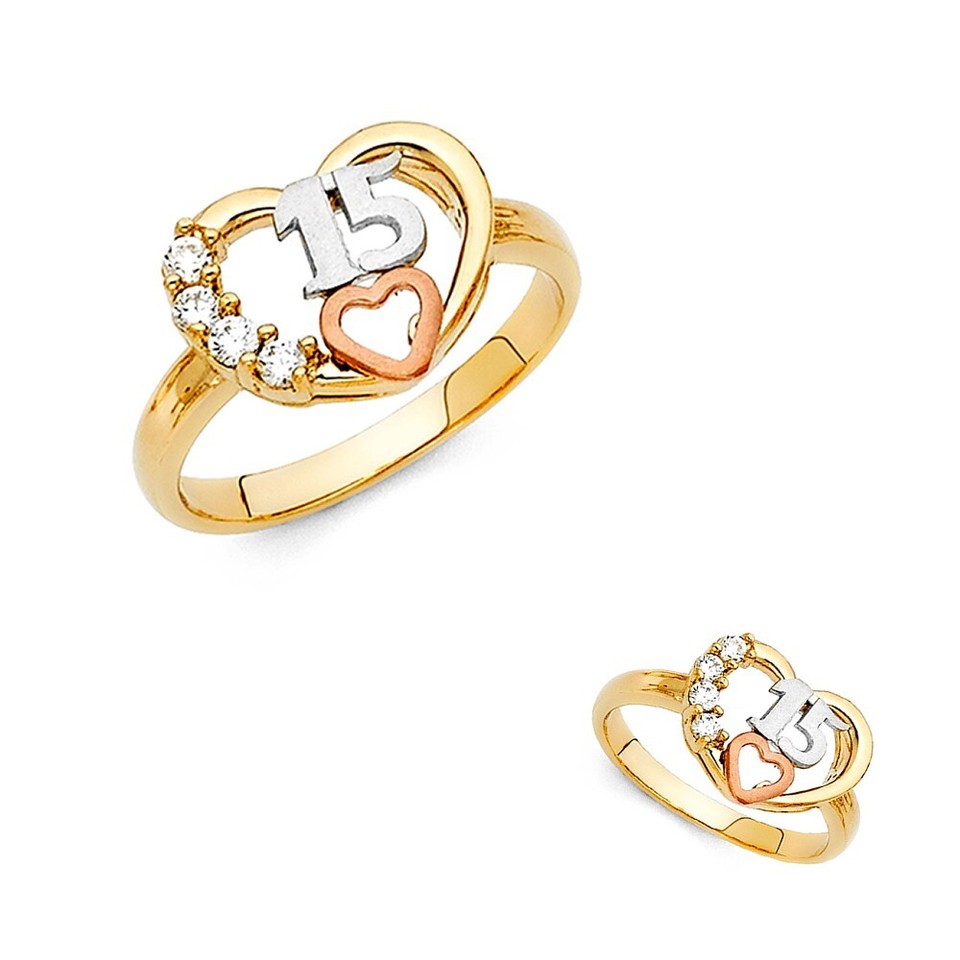 GOLD - 14K Tri Color Gold Cubic Zirconia 15 Years Ring | eBay