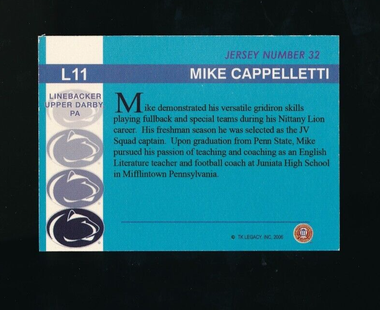 2006 TK LEGACY PENN STATE #L11 Mike Cappelletti great 4 ttm tough card ...
