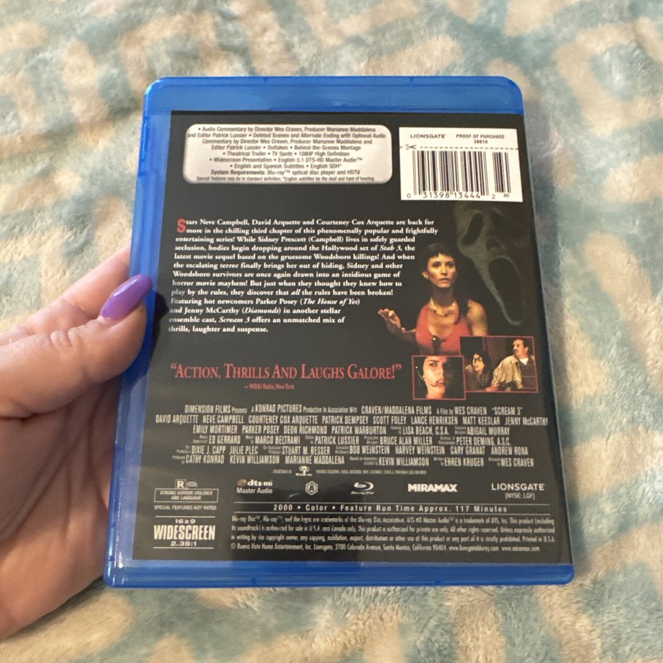 Scream 3 [Blu-ray] EXCELLENT !! Ned Campbell, Patrick Dempsey ...