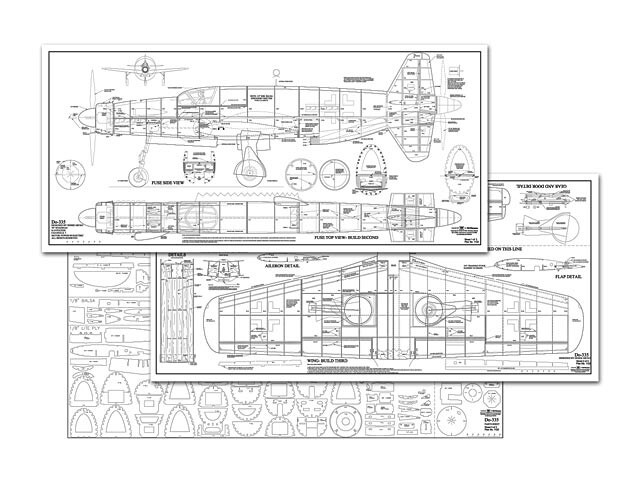 Dornier Do 335 Pfeil 70" Wingspan RC Model Airplane Printed Plans ...