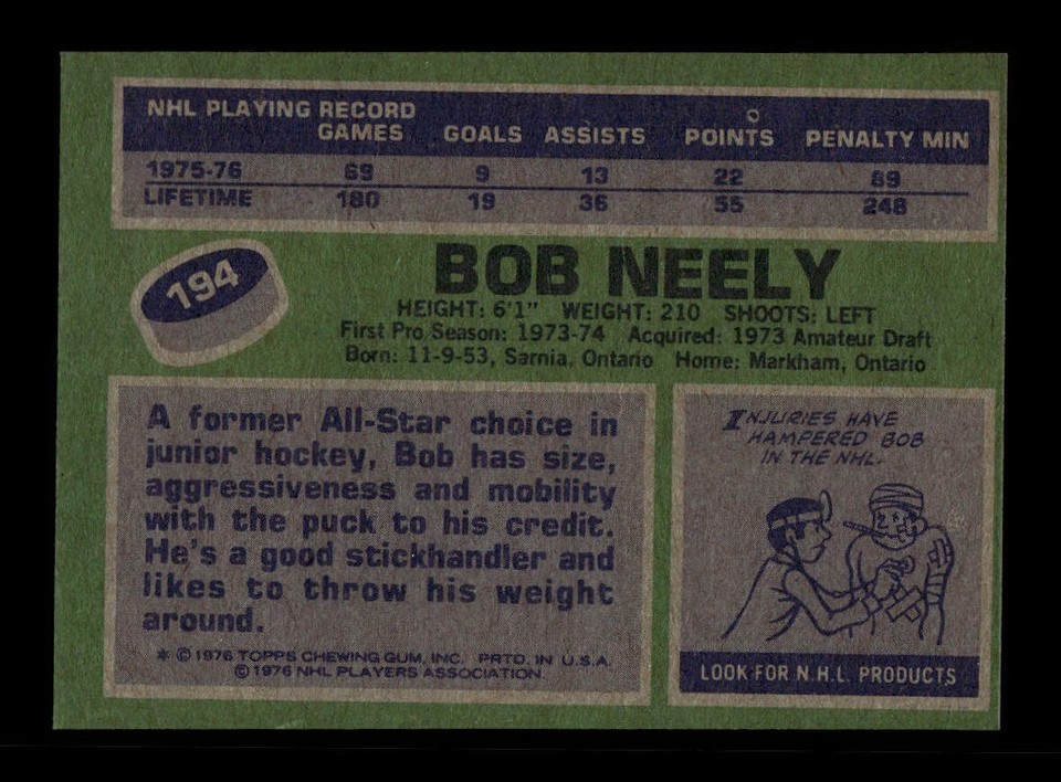 1976-77 TOPPS #194 BOB NEELY | eBay