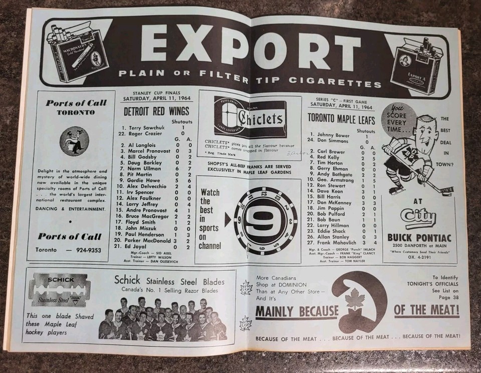 Apr 11 1964 Toronto Maple Leafs Program Vs Detroit 3-2 STANLEY CUP ...
