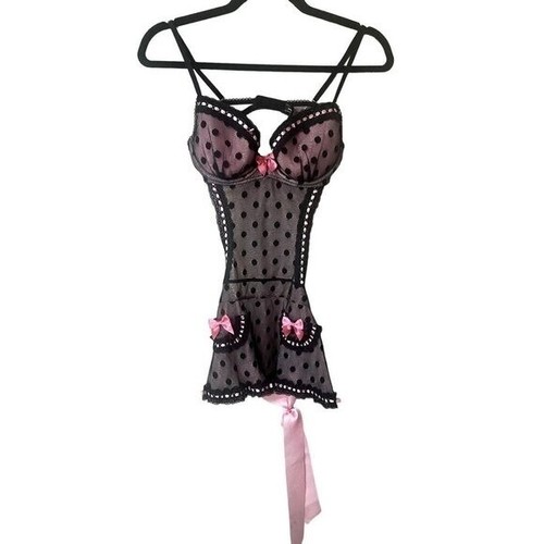 Victorias Secret Teddy Sexy Cutout Corset Push Up 34C Lace Maid Black ...