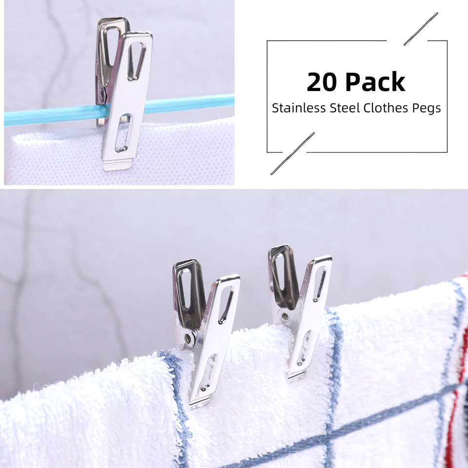 20pcs Super Strong Stainless Steel Clothes Pegs Washing Line Laundry ...