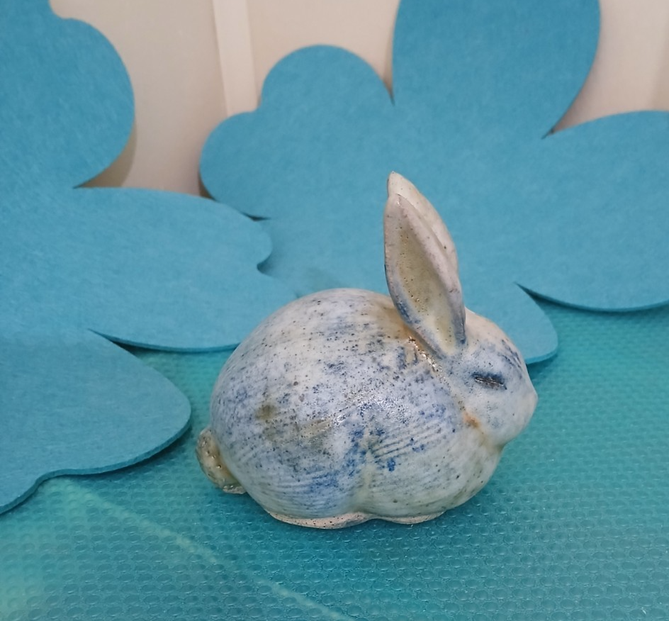 PETER'S Pottery Fat bunny Rabbit JADE With Blue Tints 1st qty 4" EASTER ...