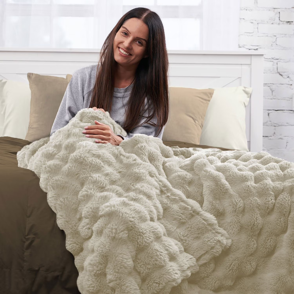 Ashford Home Plush Ultra Fine Faux Fur Throw Blanket 60 x 70 Cream ...