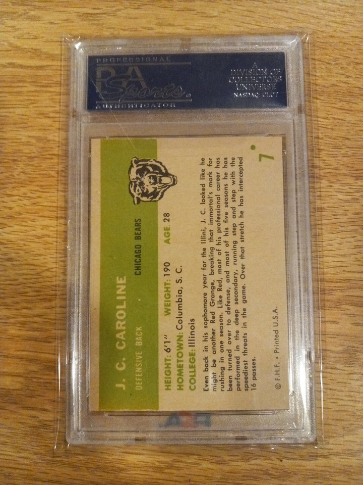 J.C. Caroline 1961 Fleer Football Card #7 - Chicago Bears - PSA 8 | eBay