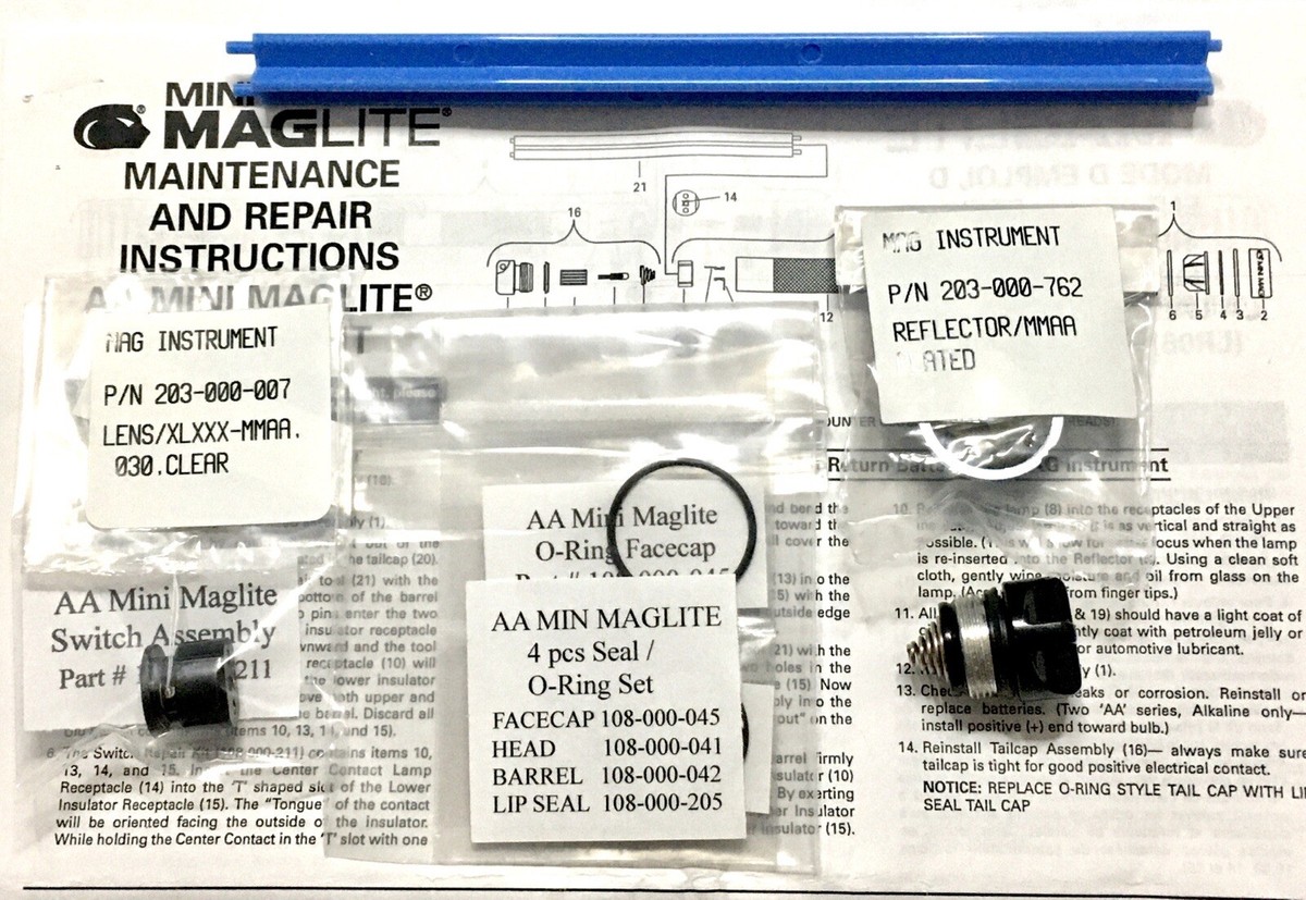 Maglite Flashlight Repair Kit Genuine Maglite AA Mini Tailcap Assembly ...