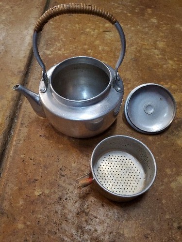 Vintage Small Aluminum Tea Pot Steep & Serve With Rattan Handle | eBay