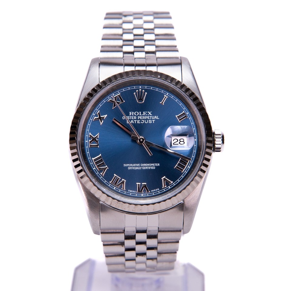 1997 Rolex 16234 Datejust 36mm U Serial Blue Roman Dial Jubilee ...