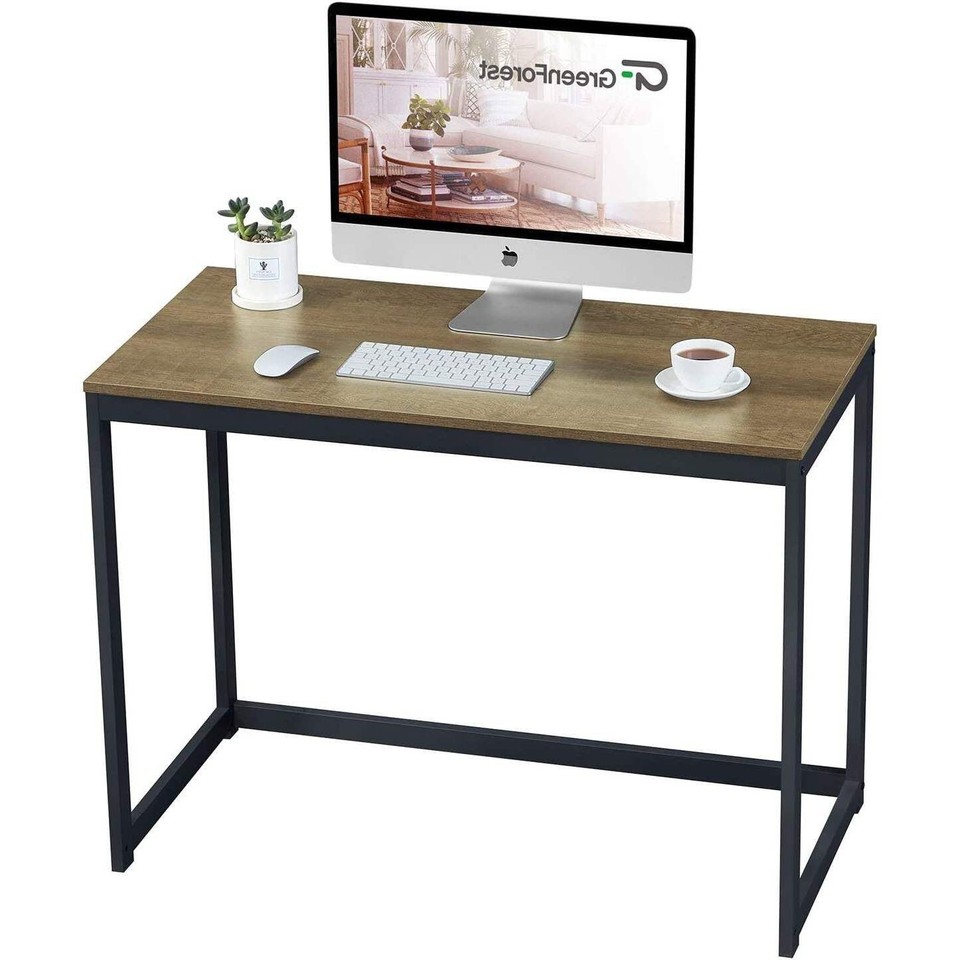 Small Home Office Modern Laptop Computer Desk Table Metal Frame Brown ...