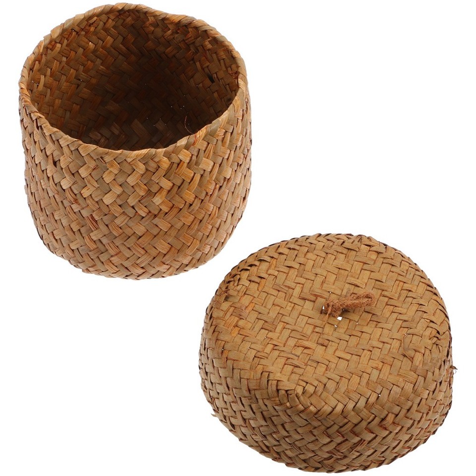 Cute Storage Basket Small Woven Lidded Baskets Mini Coveredwoven | eBay ...