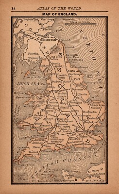 1888 Tiny Antique England Map Miniature Size Vintage Map of England ...