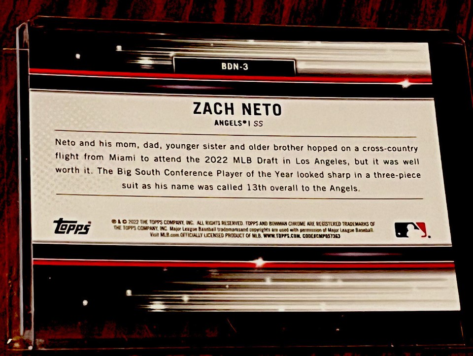 Zach Neto 2022 Bowman Draft Draft Night #BDN-3 LA Angels | eBay