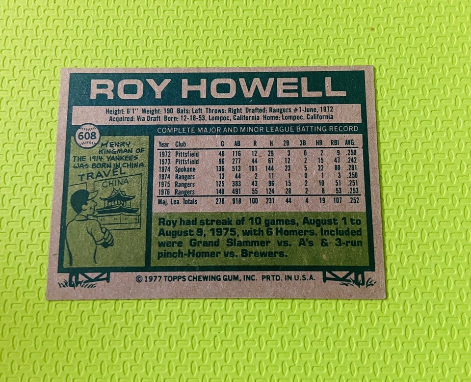 1977 Topps #608 Roy Howell Texas Rangers - Nice Card | eBay