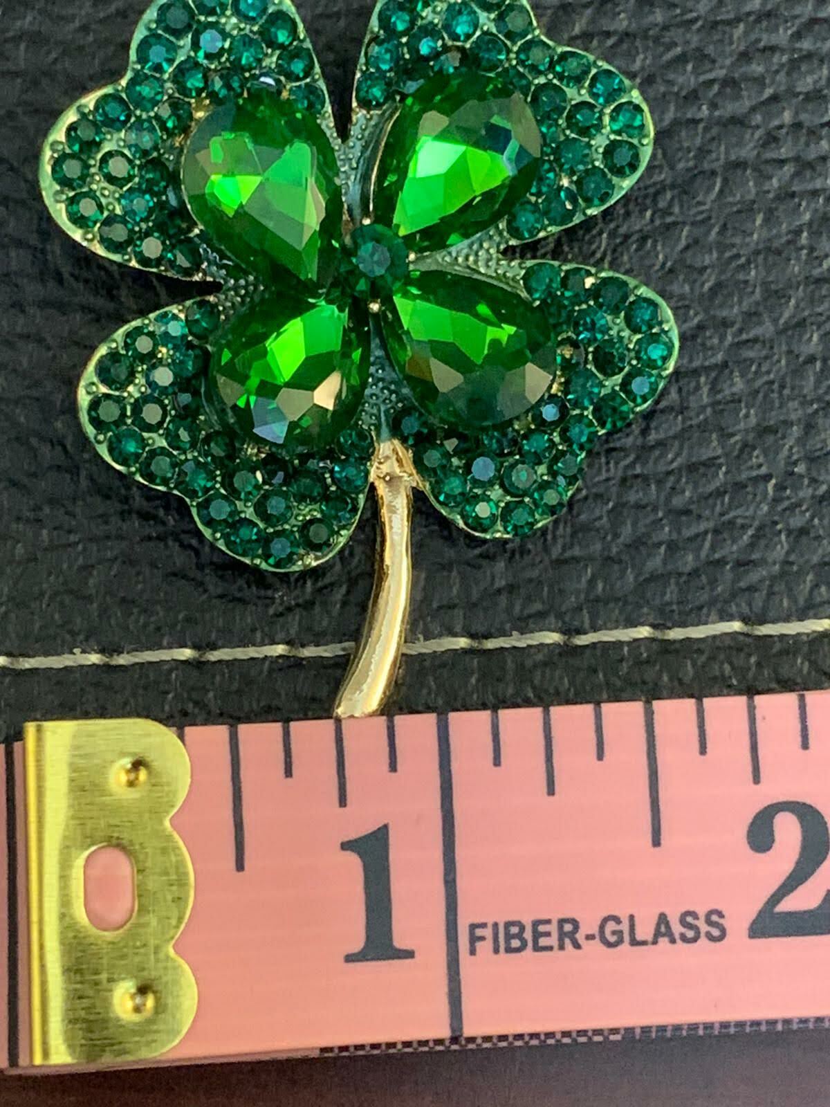 Shamrock Green Rhinestone 4 Leaf Clover Vintage Gold Pin Brooch D-1386 ...