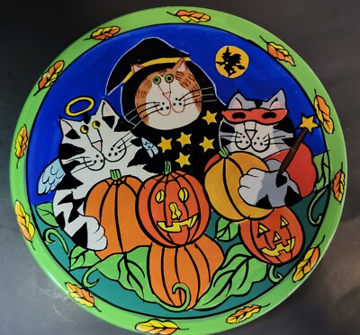 Catzilla Plate 8” Plate(s) Cats Bats Pumkins Candace Reiter Halloween ...