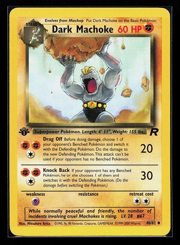 1st Edition Dark Machoke 40/82 Regular Team Rocket Pokémon Card NM/LP ...