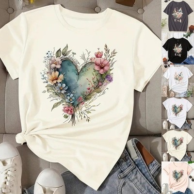 Floral Print Round Neck T Shirt for Women Perfect for Spring and Summer ...