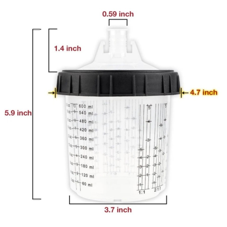 50pcs PPS CUPS Disposable Paint Spray Gun Cup Liners and Lid System ...