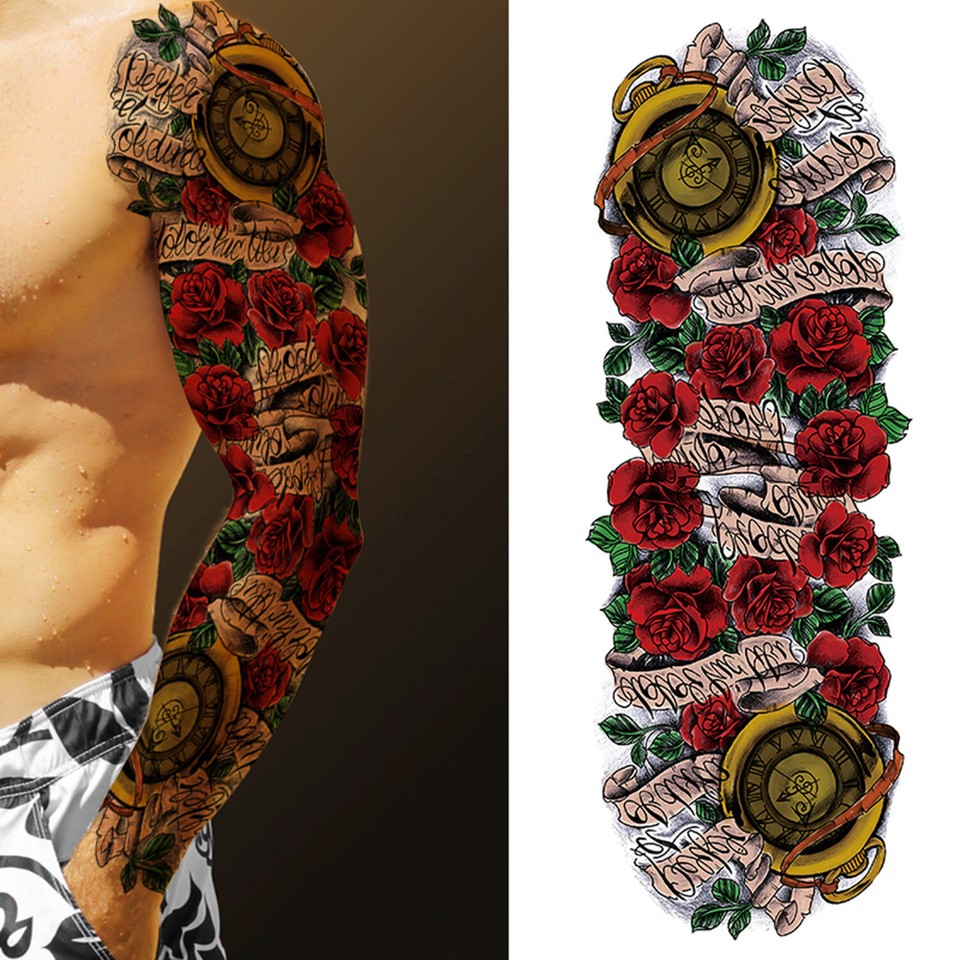 10 Sheets Fake Temporary Tattoo Large Full Arm Sticker Waterproof Long ...