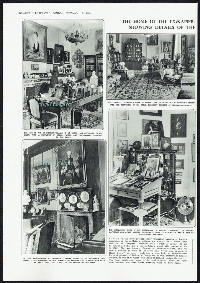 Kaiser Wilhelm II Exile Inside Doorn Castle 1931 3 Page Photo Article ...