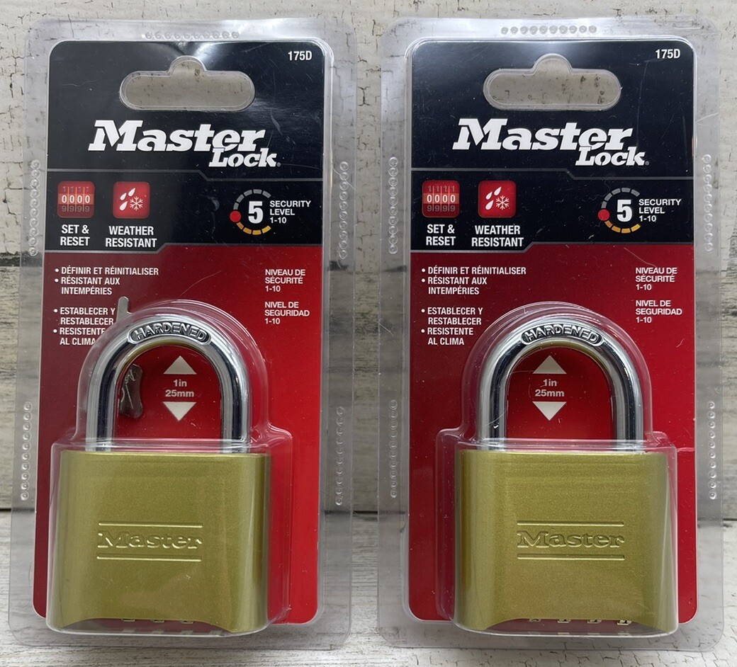 (2) Master Lock Resettable Combination Padlock 2" wide Brass 175D ...