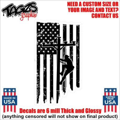 Lineman American Flag Printed & Laminated Window Decal Sticker Car ...