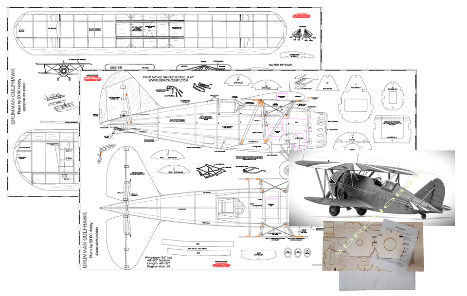 Grumman Gulfhawk 54" WS RC Airplane Kit Laser Cut Balsa Ply Short Kit ...