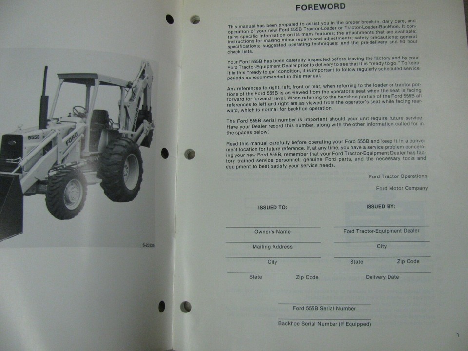 Ford 555B Tractor Loader Backhoe TLB Operators Manual | eBay