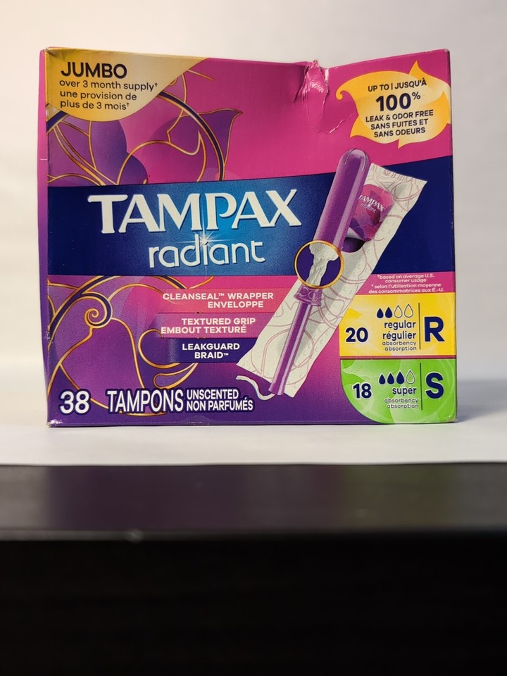 Tampax Radiant Duo Pack Tampons w LeakGuard Regular & Super Absorbency ...