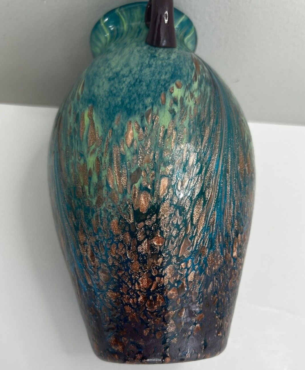 Dale Tiffany Favrile Art Glass Milano Amphora Blue Vase Copper ...