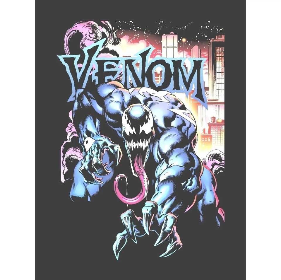 Men's Small Venom Marvel City Aflame Graphic T-Shirt Tee Charcoal | eBay