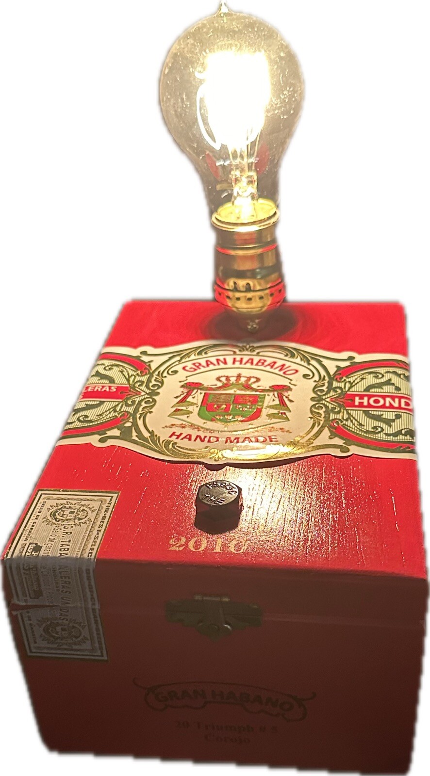 Handcrafted Red Cigar Box Lamp Vintage Look Edison Bulb | eBay