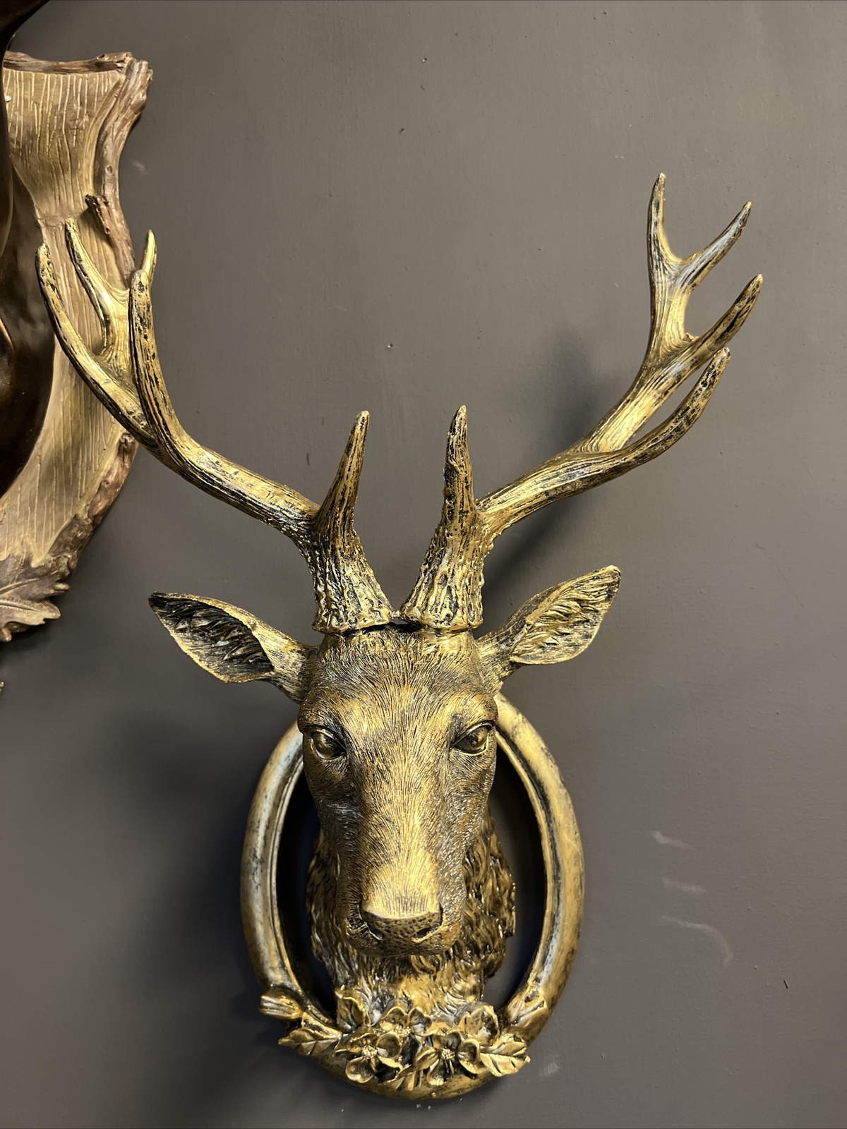GOLD STAG BUST ANTIQUE GOLD RESIN STAGS HEAD WALL ORNAMENT, STAGS HEAD ...