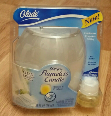 Glade Wisp Flameless Candle Glass Holder & Refill Clean Linen *NEW* | eBay