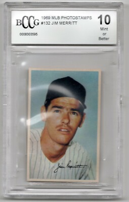 ~RARE~ 1969 MLB Photostamps #132 JIM MERRITT Hand Cut PSA BCCG GEM MINT ...