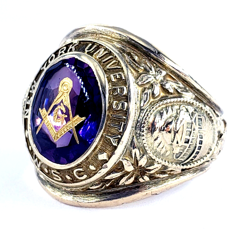 10K Yellow Gold NEW YORK UNIVERSITY Mens Class Ring Size 10 Masonic ...