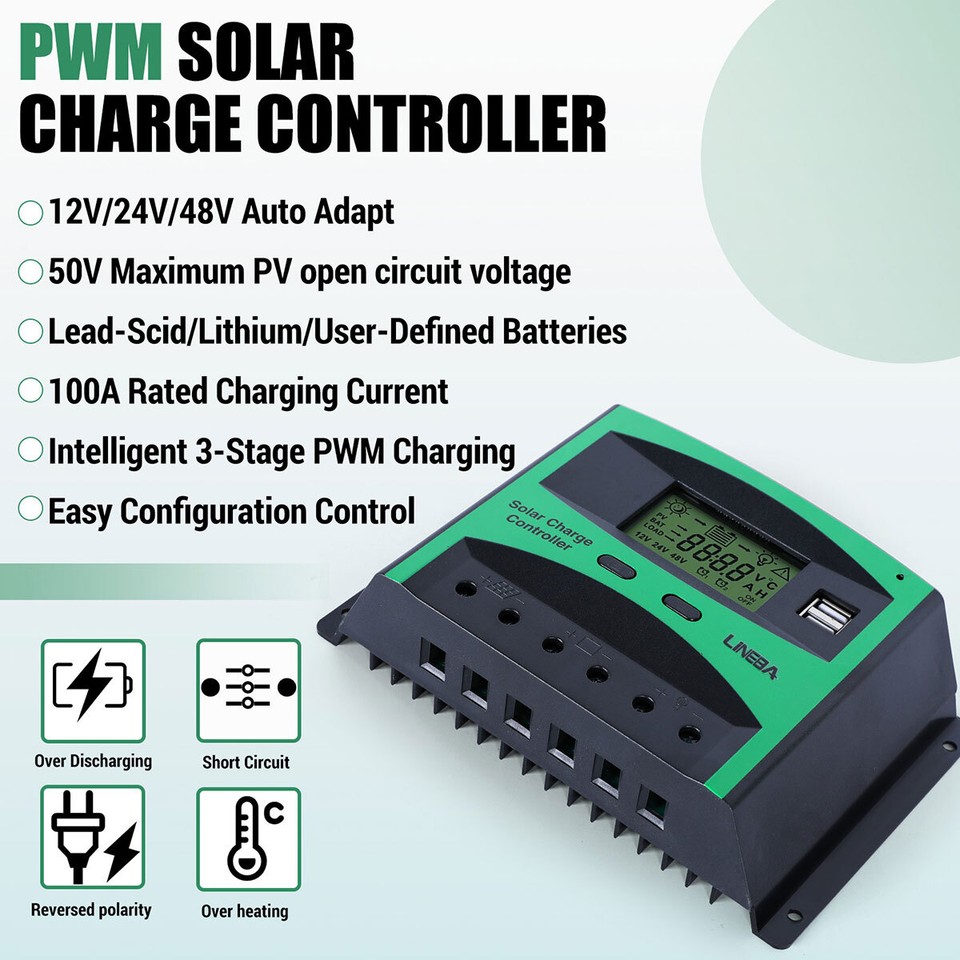 100A Solar Charge Controller 12V 24V 48V Auto Regulator PV 50V MAX ...