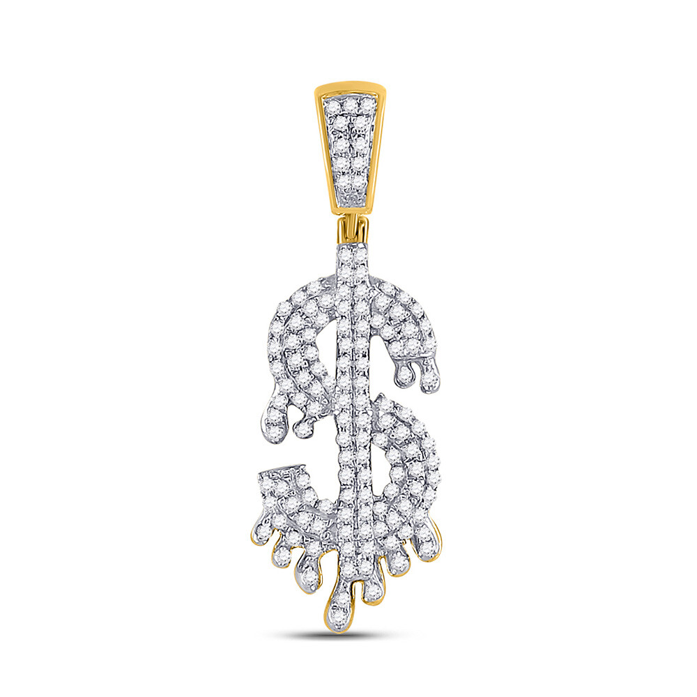 10kt Yellow Gold Mens Round Diamond Dollar-Sign Charm Pendant 3/8 Cttw ...