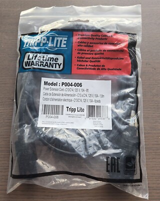 TRIPP-LITE Power Extension Cord C/13/C14, 100 - 25V, 13A, 6FT (P004-006 ...