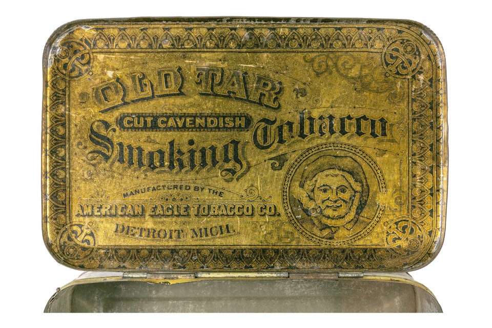 Scarce 1900s "Old Tar" hinged litho tobacco tin in good to fair ...