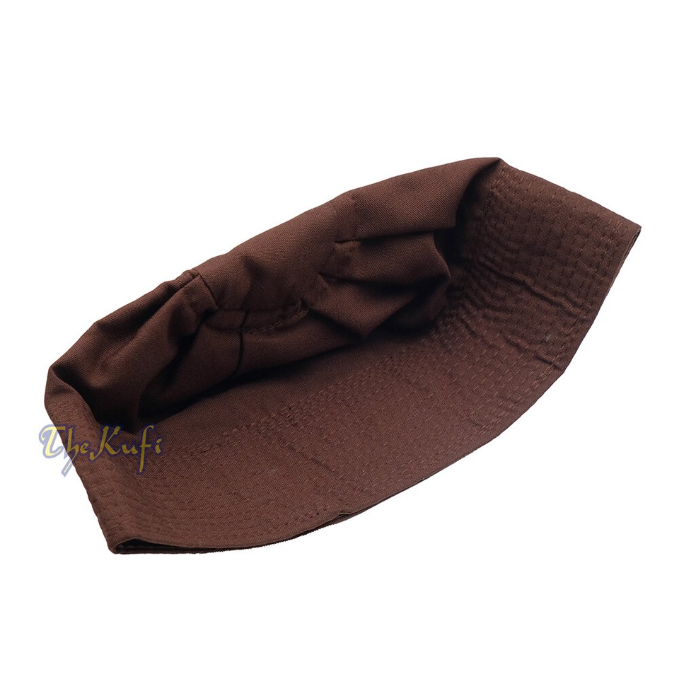 Islamic Kufi Prayer Cap Plain Dark Brown Pleated-top Fabric for Friday ...